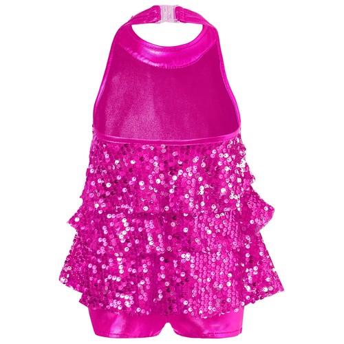 Kids Girls Latin Ballet Dance Costume Shiny Sequin Shorty Unitard Dress ...