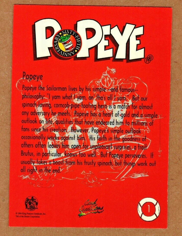 1994 Popeye the Sailorman Collector Card #1 POPEYE | eBay