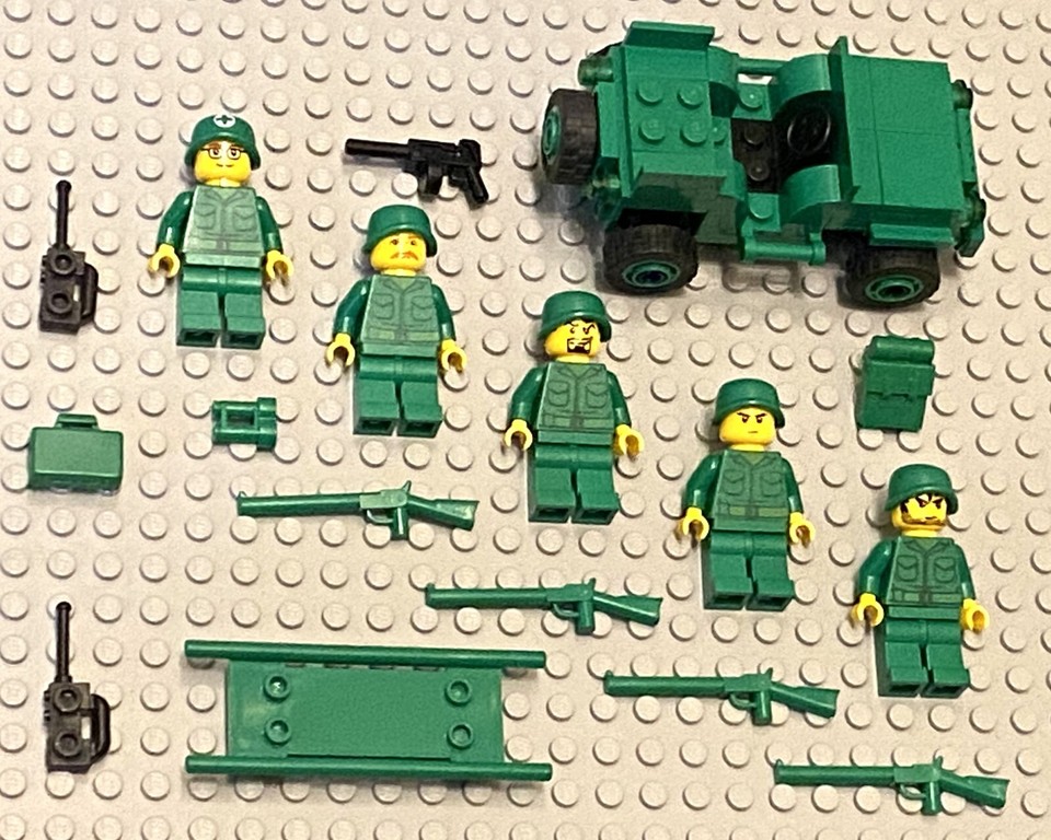 LEGO Minifigures 5 Army Men Military Soldiers Rifles Lego Jeep Minifigs ...