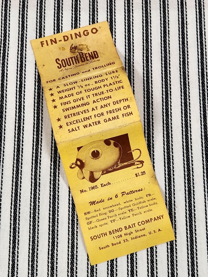 Vtg. Fishing Lure, FIN-DINGO "Yellow Perch" w/ Box! - South Bend (c ...