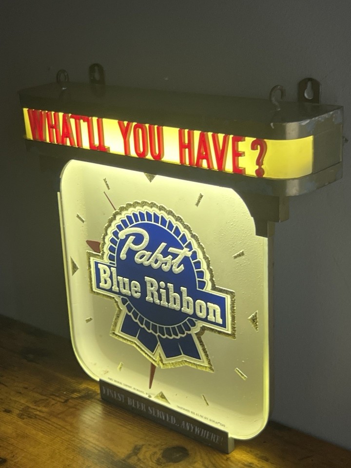 RARE 1950’s Vintage PABST BLUE RIBBON Beer ROG Clock Bar Light Sign ...