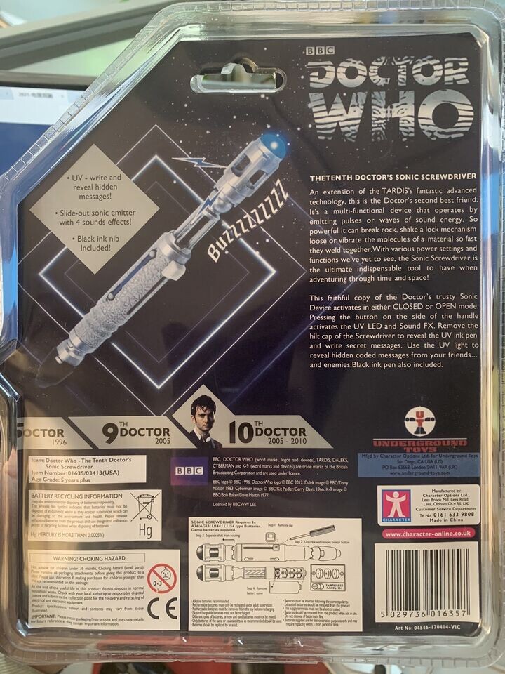 DOCTOR WHO 10th Doctor Sonic Screwdriver Ultraviolet Light & Pen Tool ...