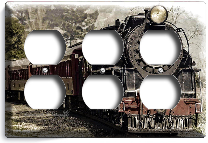 STEAM ENGINE TRAIN OLD RAILROAD LOCOMOTIVE LIGHT SWITCH OUTLET PLATES ...
