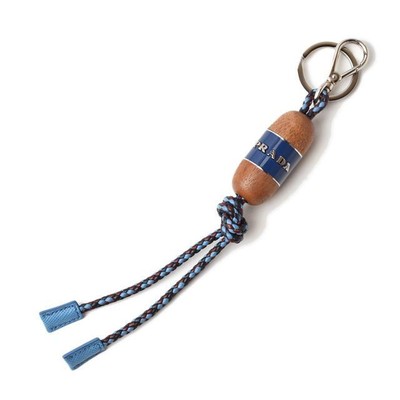 Prada Key Ring Wood Intrecciato Leather Blue Light Blue W2.3×H22cm ...