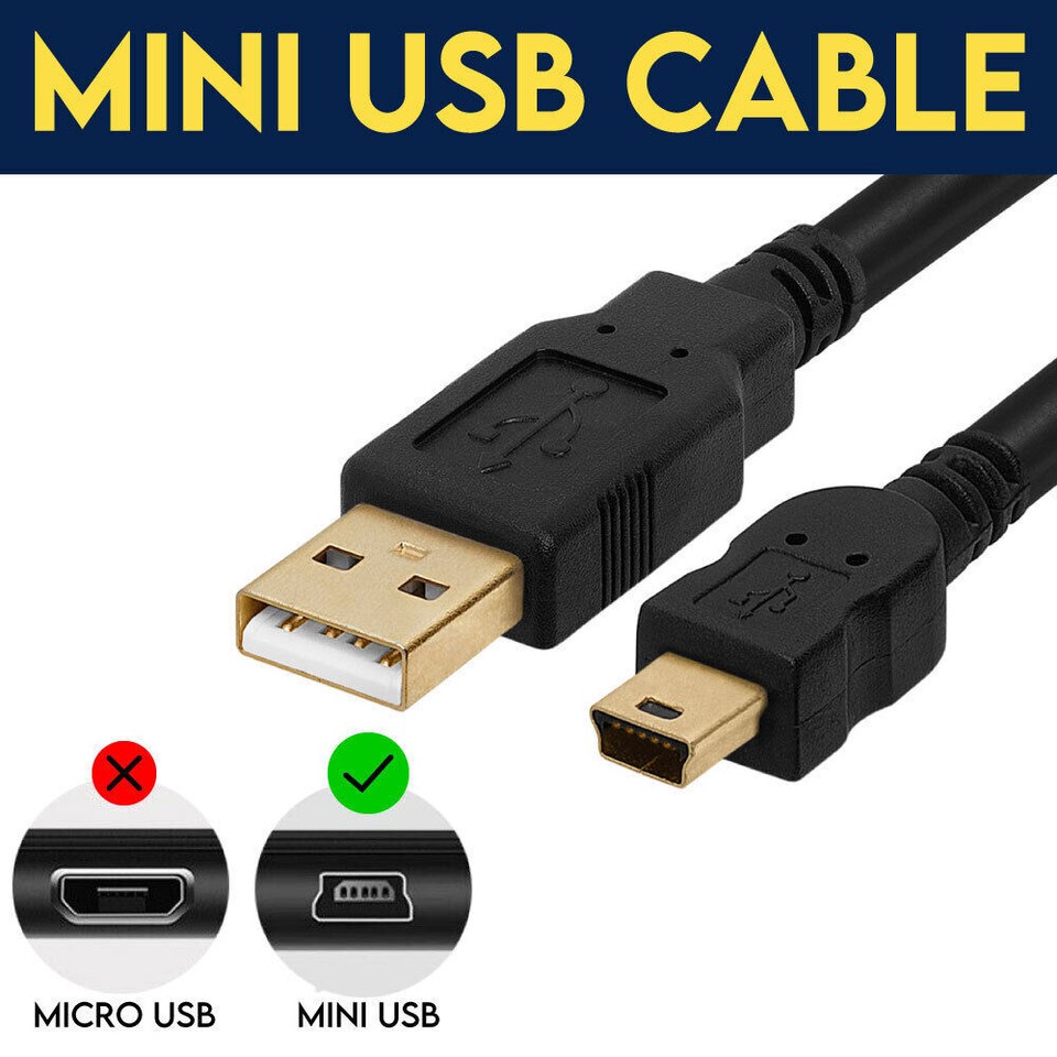 Mini USB Cable Charger Lead USB A to 5 Pin Mini B Sync Charge 1.5ft 3ft ...