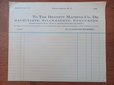 Unused 1900 Bennett Machine Co, Machinists Millwrights Engineers ...