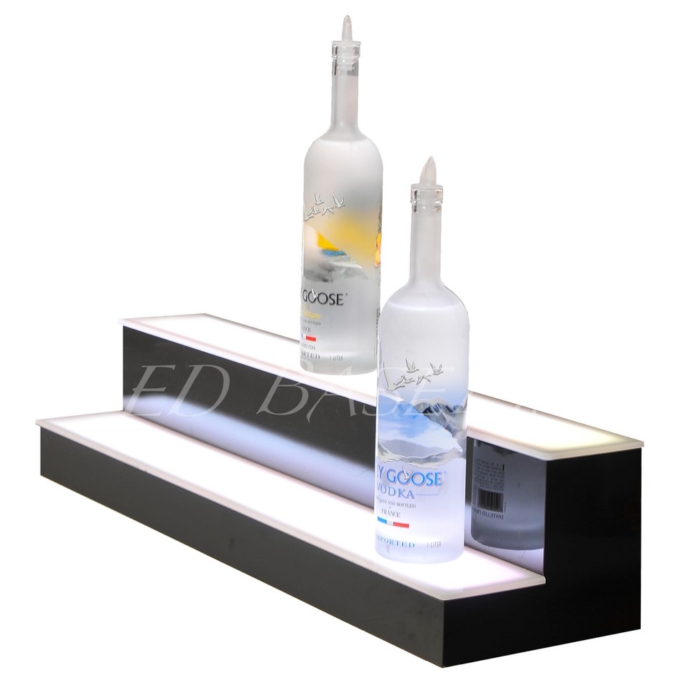 30" 2 Tier Step - LED Lighted Back Bar Liquor Bottle Shelf Glowing ...