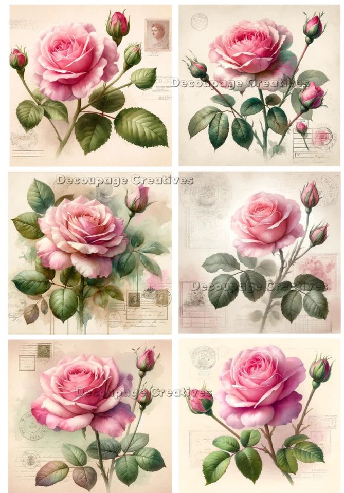 Postal Rose | A4 Rice Paper | Paper for Decoupage | Decoupage Creatives ...