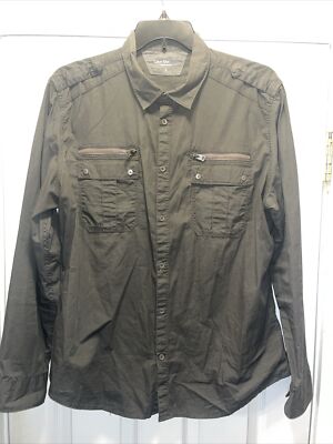 Calvin Klein Jeans Mens Button Up Long Sleeve Chest Zipper Pockets Size ...