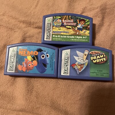 Lot 3 Leap Frog Leapster Video Games Go Diego Go, Finding Nemo, Mr ...