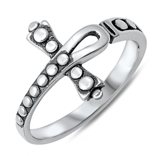 14mm Sideways Egyptian Ankh Cross with Dots 925 Sterling Silver Ring ...