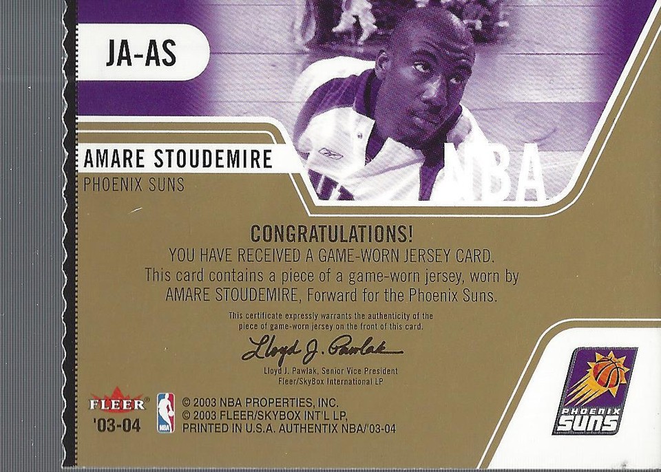 2003-04 Fleer Authentix Jersey Authentix Ripped #JAAS Amare Stoudemire ...
