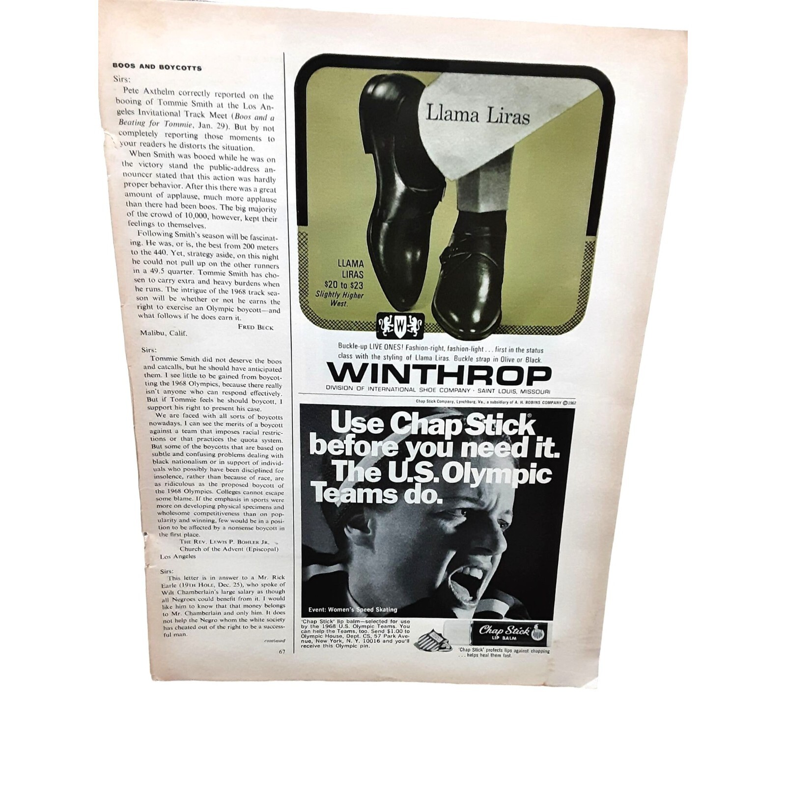 1968 Chap Stick Lip Balm Womens Speed Skating Olympics Original ...