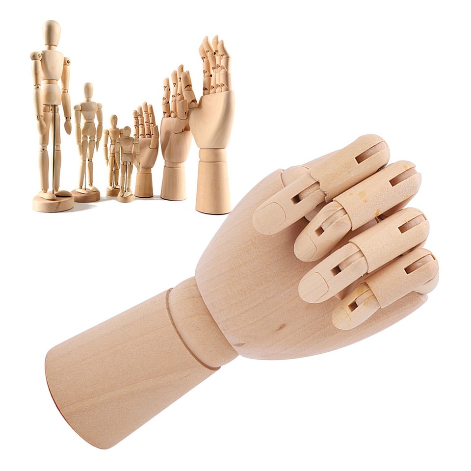 Left Hand Wood Mannequin Hand Flexible Joints Fingers Drawing Mannequin ...