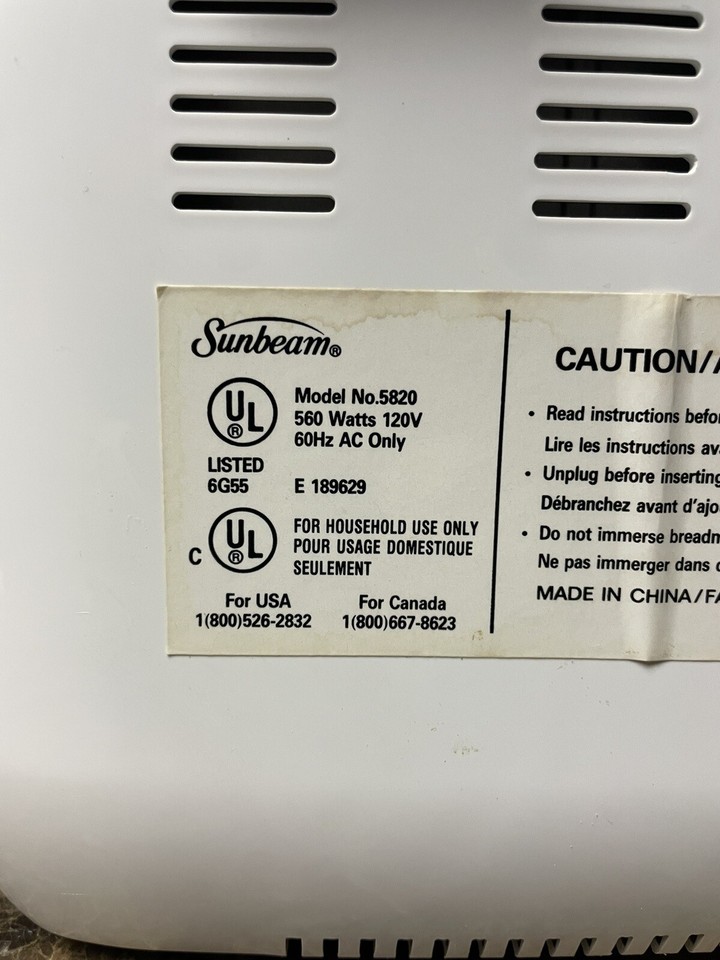 Sunbeam 2 Pound Bread Maker Automatic Machine Model # 5820 | eBay