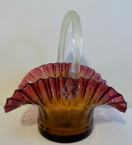 RARE ANTIQUE FENTON CRANBERRY AND AMBER BASKET CLEAR HANDLE | eBay