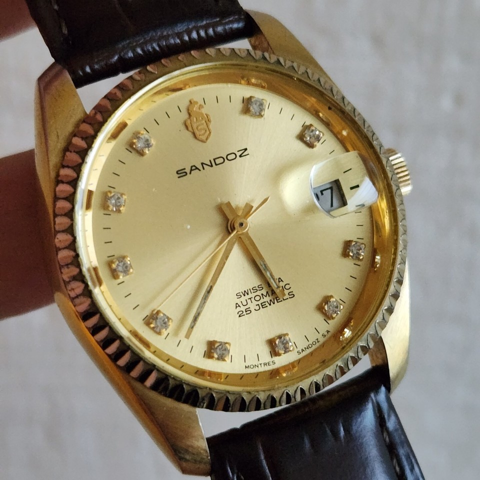 Vintage Sandoz men's automatic watch 25Jewels ETA 2824 Swiss Made 1980s ...