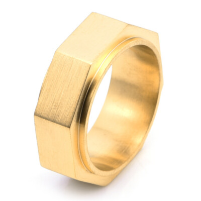 Gold Screw Nut Vintage Wedding Ring Titanium Geometric Octagon Nut ...