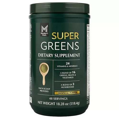Member's Mark Super Greens Powder, Tropical Flavor, 18.28 Ounces, 48 ...