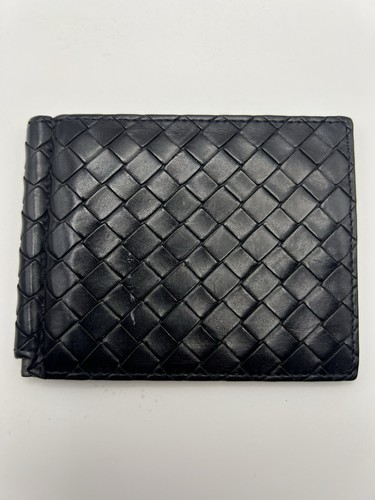 Bottega Veneta Black Leather Woven Bifold Money Clip Wallet with 6 Card ...