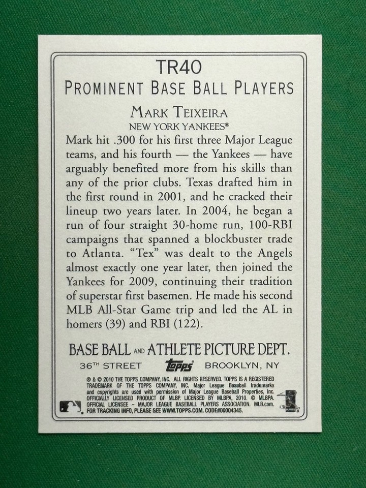 2010 Topps Baseball Turkey Red #TR40 Mark Teixeira | eBay