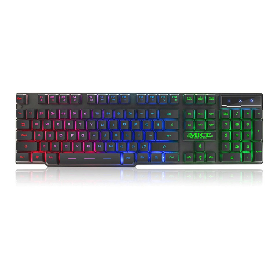 Gaming Keyboard RGB LED Light Backlit Gamer USB Wired Silent Keyboard ...