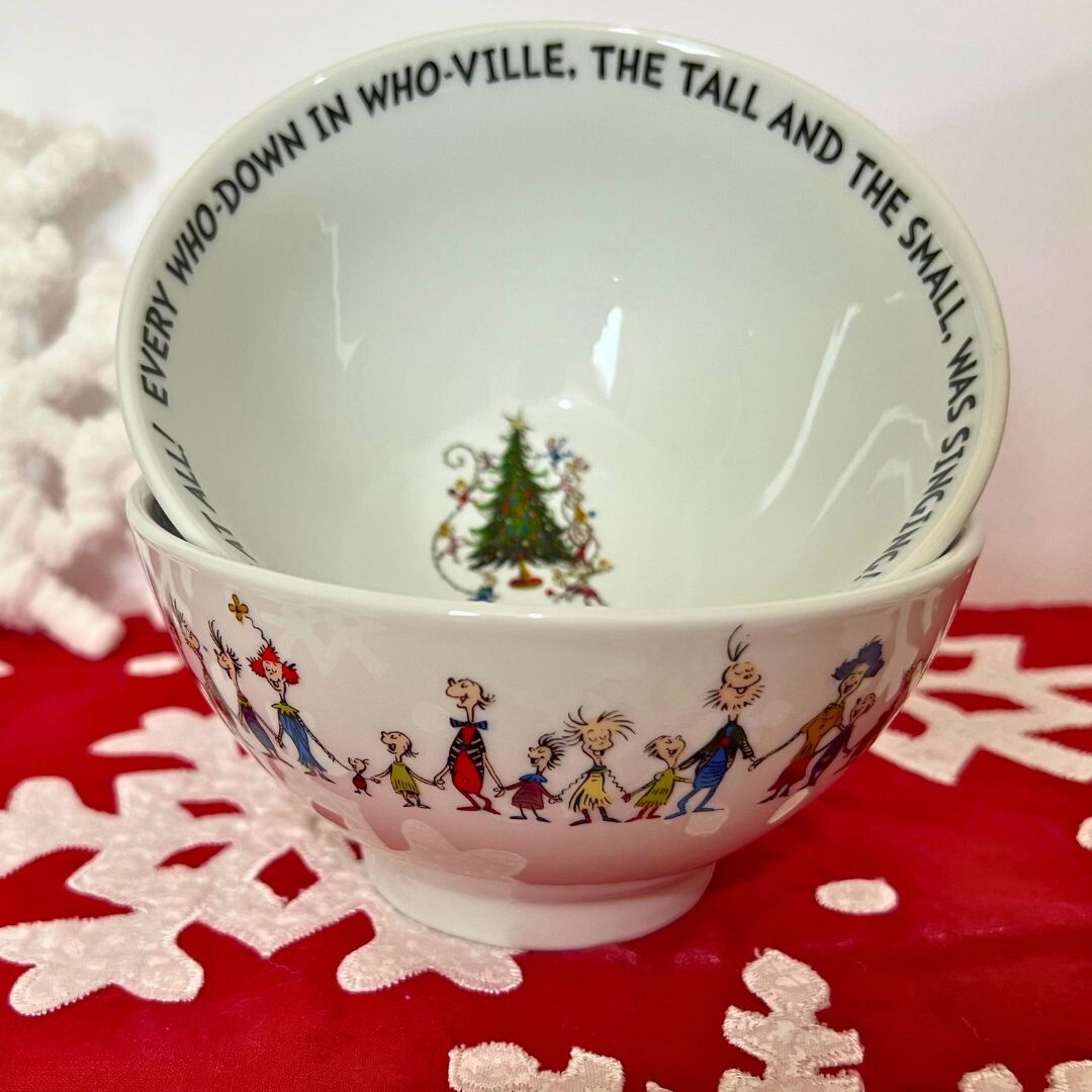 Set of 2 Zrike Grinch 5 1/2" Beautifully Colorful Christmas Soup Bowls ...