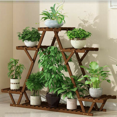 A Style Wood Corner Plant Stand Triangle Outdoor Flower Rack Living ...