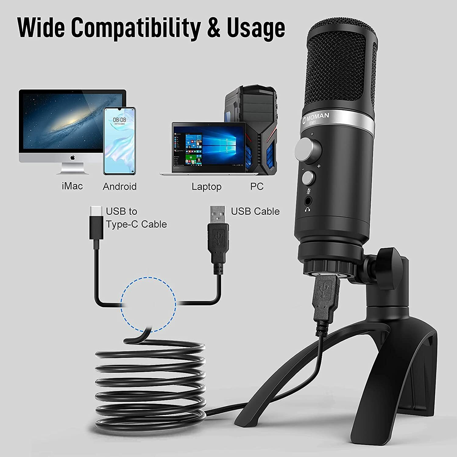 USB Microphone,Moman Cardioid Condenser Computer PC Mic Plug&Play For ...