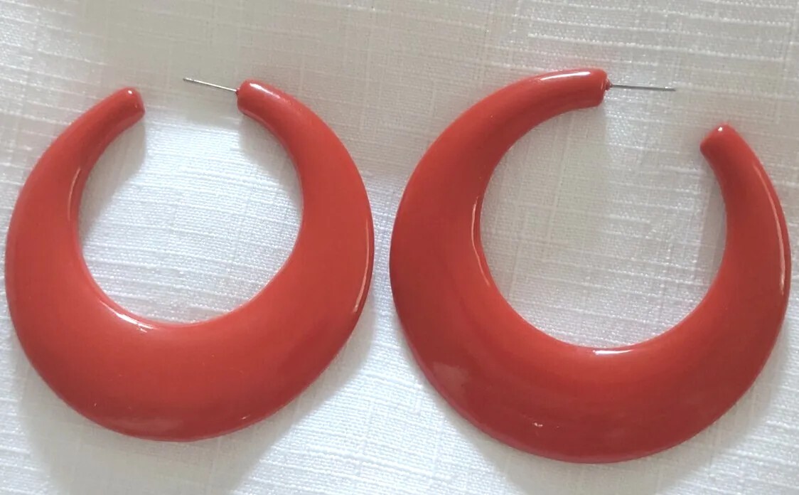Vintage Big Red Hoop Statement Earrings Profile Hoops… - Gem