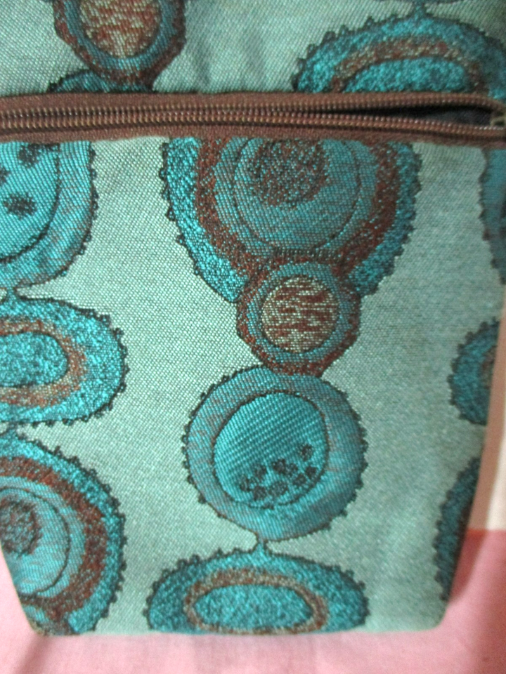 Maruca Tapestry Purse Turquoise Brown Leather Strap Zipper Pocket ...