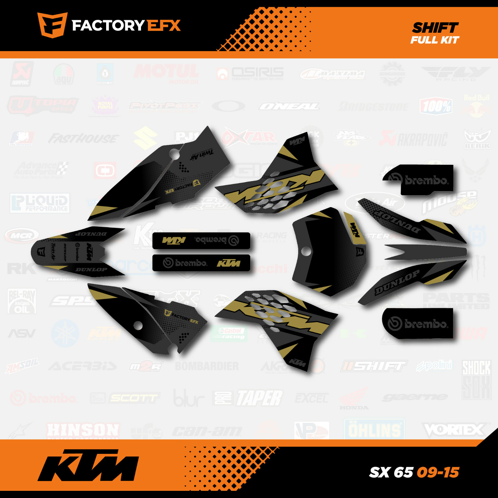 Gray & Gold Shift Racing Graphic Kit fits 09-15 KTM 65sx 65 sx Decal ...
