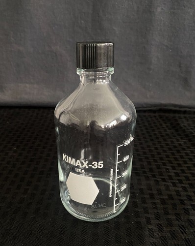 Kimax-35 Glass 500mL Graduated Media Storage Bottle w/ Screw Cap Chip ...