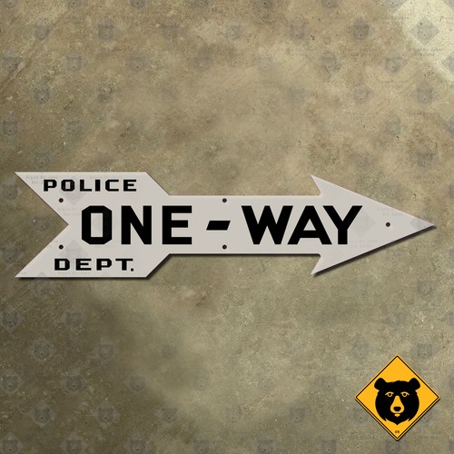 New York City ONE WAY road street sign cutout arrow 1920s police dept ...