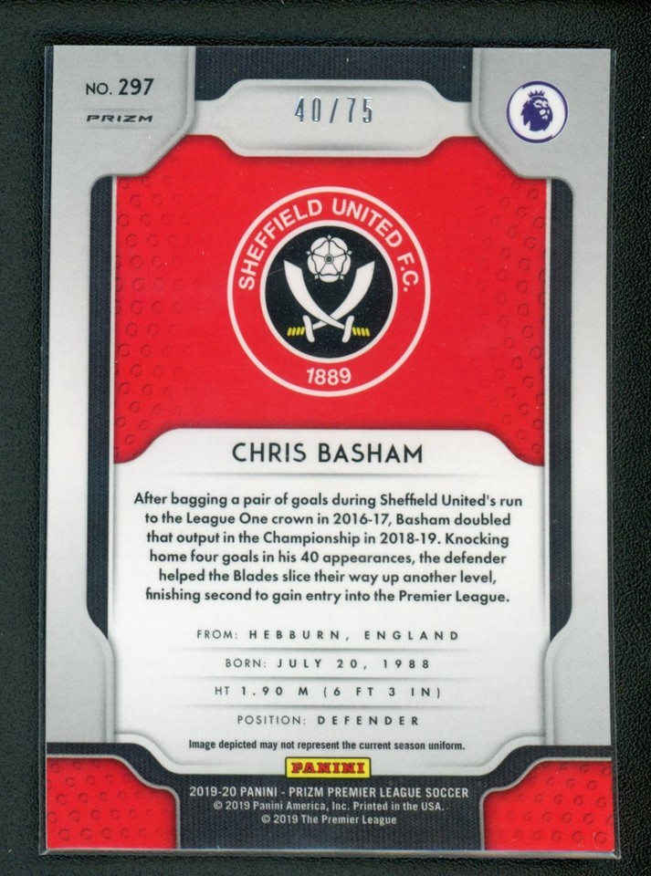 2019-20 Chris Basham 40/75 Panini Prizm RC Breakaway Premier League ...