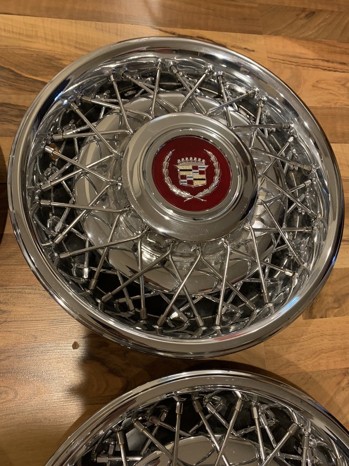 READ “LIKE NOS” 1986-92 Cadillac Brougham 15" wire spoke hubcaps wheel ...