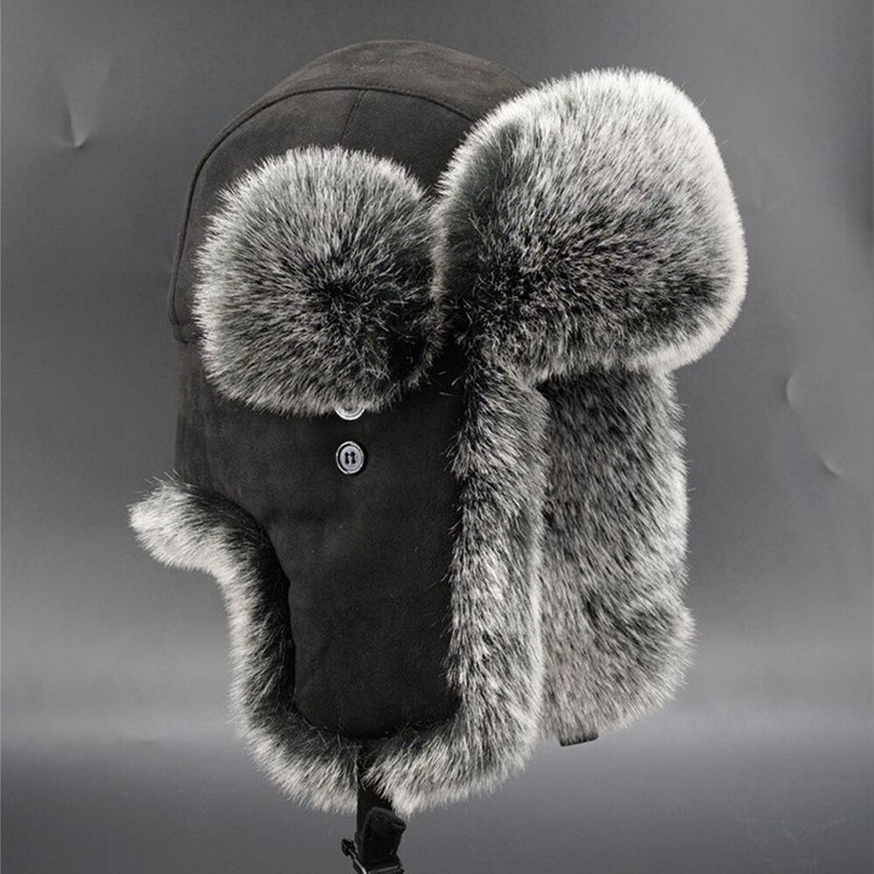 Trapper Russian Suede Hat Ushanka Cossack Faux Fur Men's Leather Winter ...