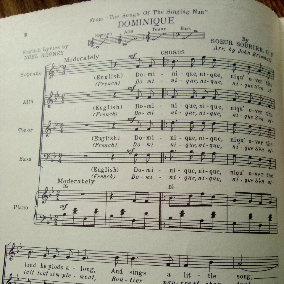 Sheet Music Dominique From The Songs Of The Singing Nun 1963 | eBay