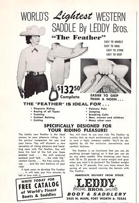 Leddy Bros Boot & Saddlery World's Lightest Western Saddle Vtg Magazine ...