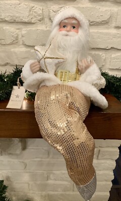 Coastal Nautical Mermaid Santa Shelf Sitter Christmas Holiday Gold ...