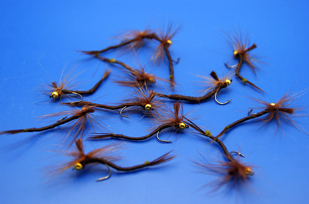 12PCS brown dragonfly fly hooks hook gold Trout flies fly fishing 8# W ...