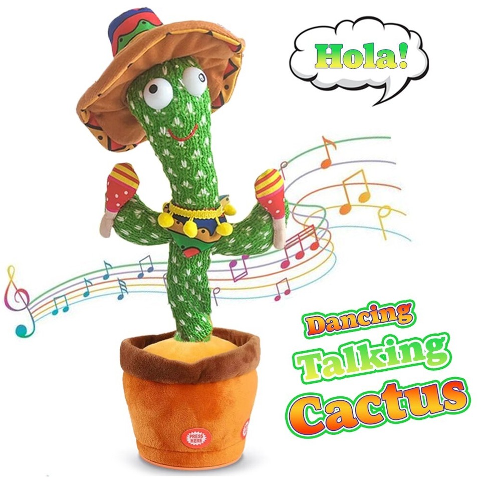 Dancing Cactus Repeat Talk Sing Glow Interactive Plush Toy for Kids ...