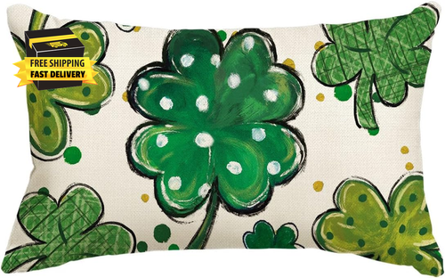 St Patricks Day Lucky Clover Polka Dot Throw Pillow Cover, 12 X 20 Inch ...