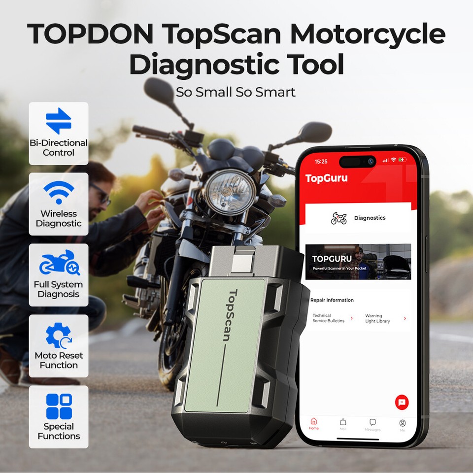 2025 TOPDON OBD2 Motorcycle Diagnostic Scanner Code Reader for BMW ...
