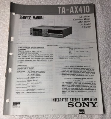 SONY TA-AX410 INTEGRATED STEREO AMPLIFIER ORIGINAL SERVICE MANUAL ...