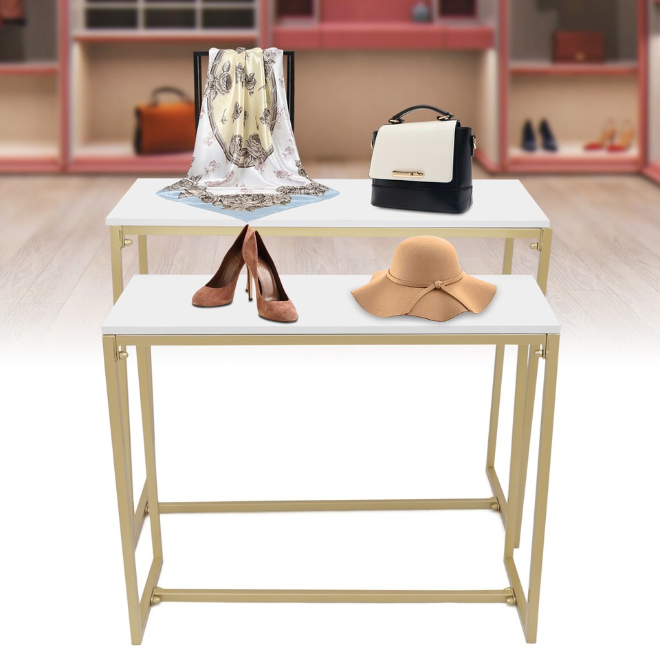 Metal Gold Shoe Handbag Display Stand 2 Tier Heavy Duty Display Table ...