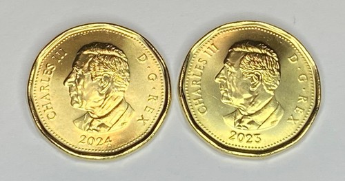 PAIR OF 2023 & 2024 CANADA KING CHARLES LOONIES $1 COINS FROM ...