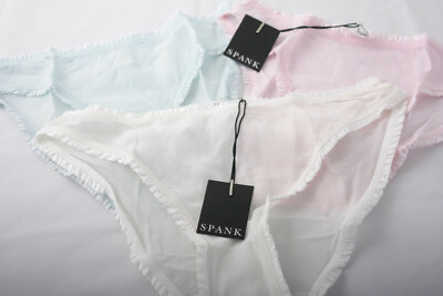 Spank Pom Lampson ~ RUFFLE ~ 100% silk knickers BNWT pastels pink blue ...