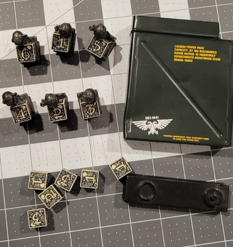 Warhammer 40K Lasgun Power Pack Dice Token Tin Objective Markers Skulls ...
