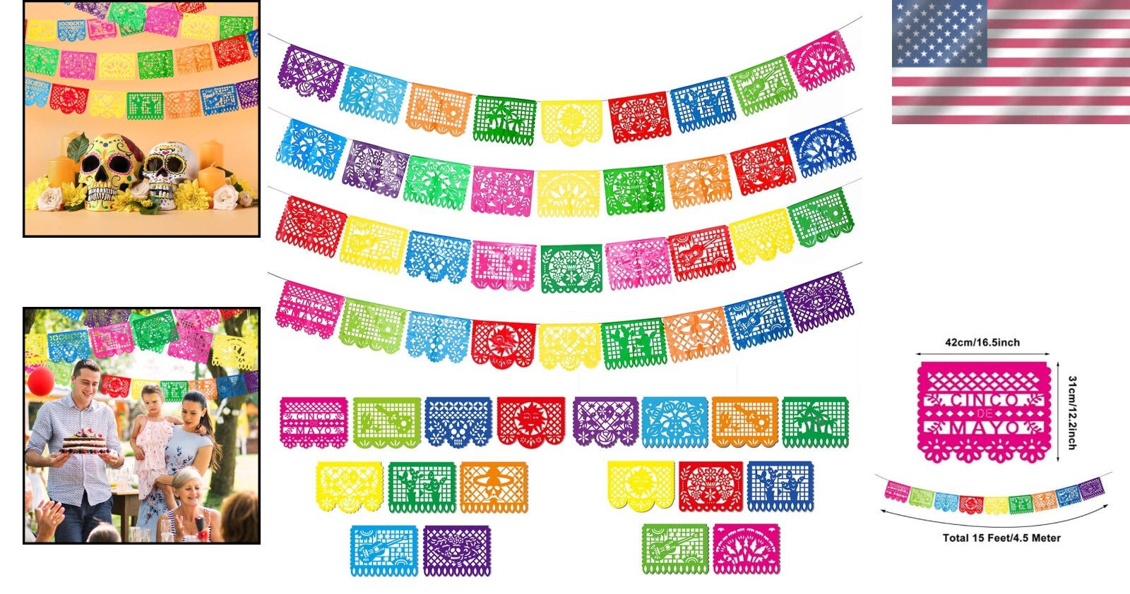 Durable Plastic Mexican Party Banners - 15ft Each Set - 4 Different ...